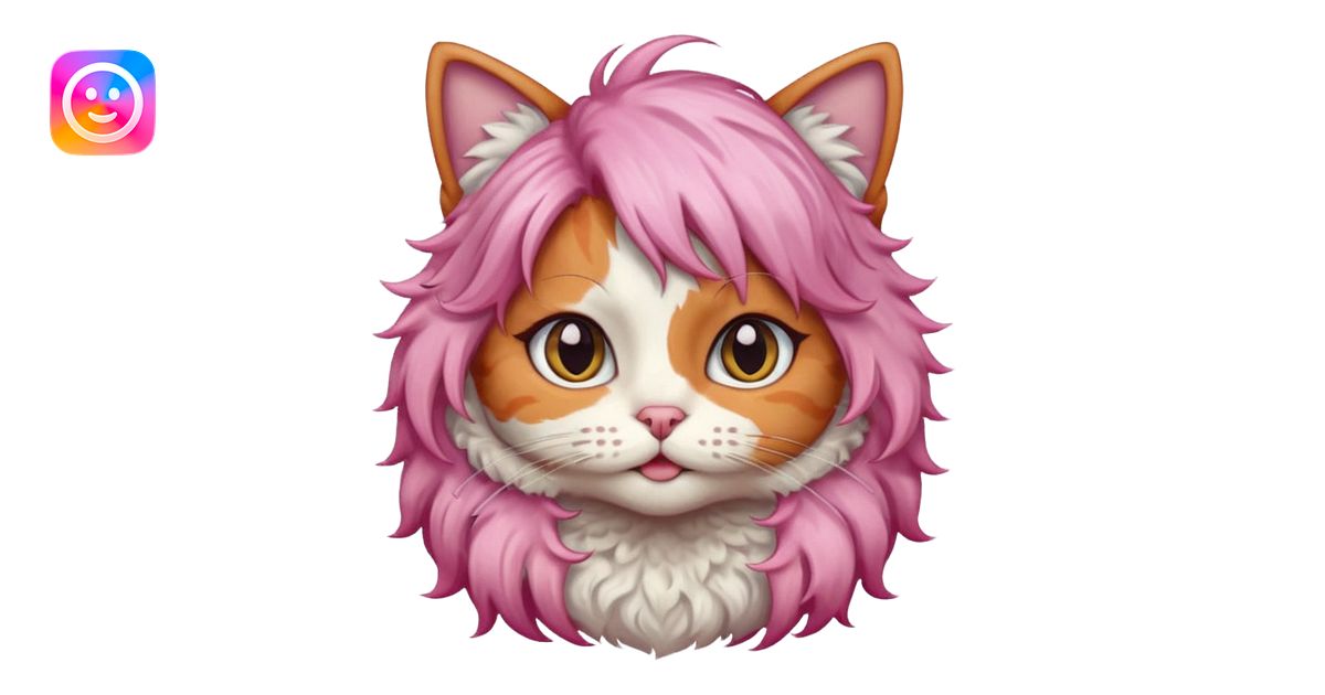 calico cat wear curly short pink hair wig emoji | AI Emoji Generator