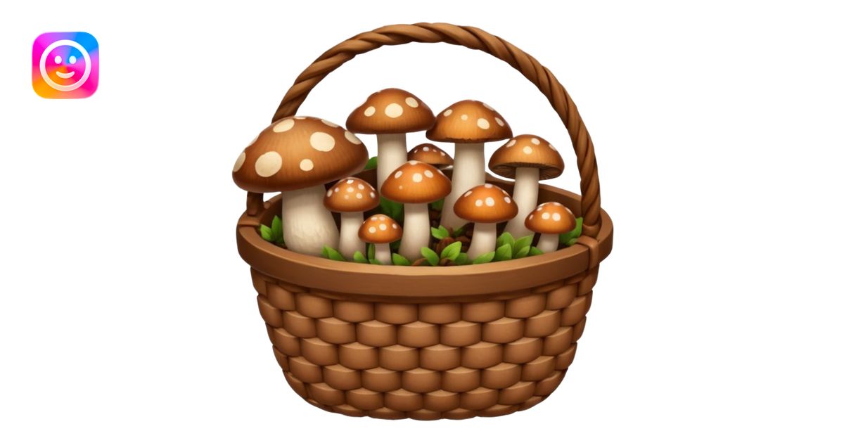 Brown basket with mushrooms emoji | AI Emoji Generator