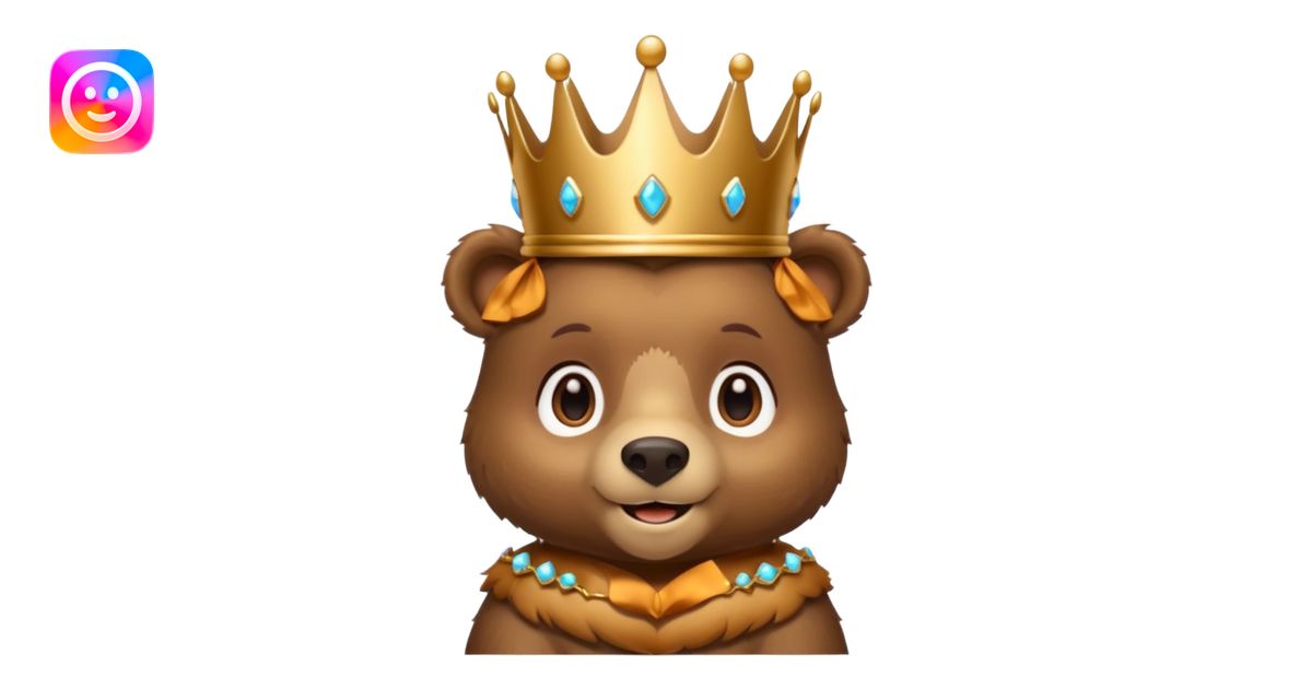 Bear Prince – brown bear cub with a shiny bronze crown, gentle smile ...