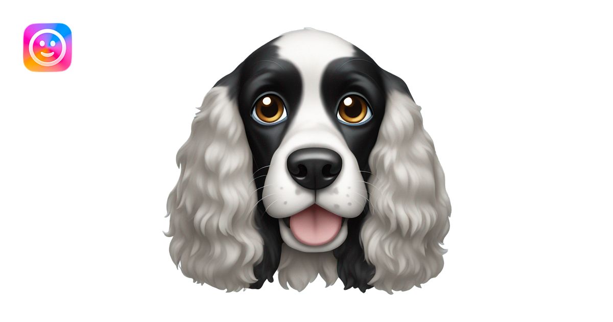 blue eyed Black and white Cocker spaniel dog emoji | AI Emoji Generator