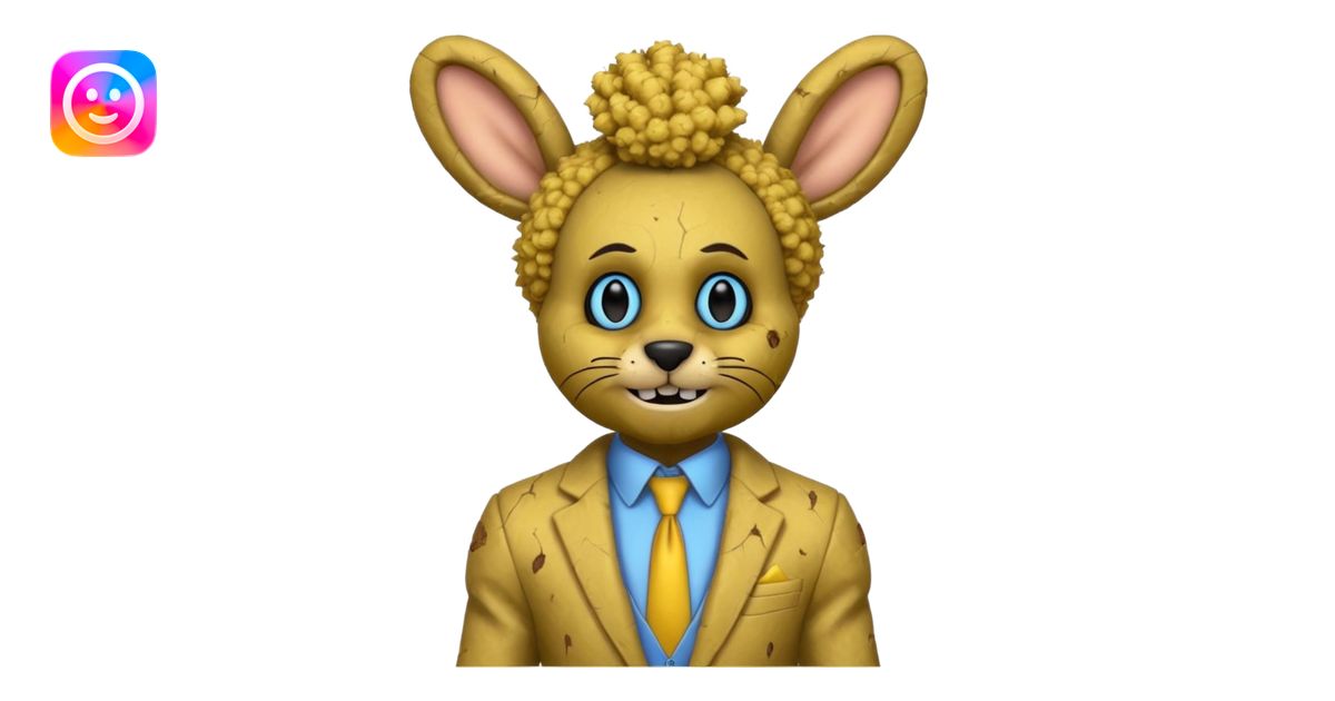 springtrap yellow damage hare suit with hare ears blue eyes with ...