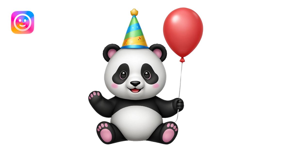 Panda with party hat and balloon emoji | AI Emoji Generator