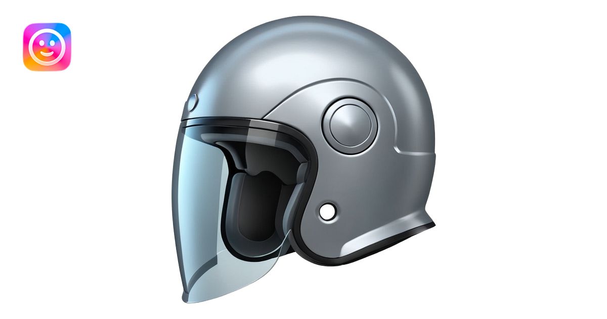A futuristic helmet emoji made of silver chrome, smooth aerodynamic ...