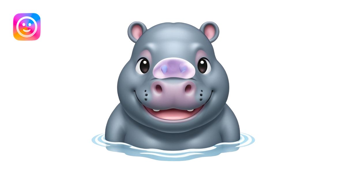 A 3D cartoon hippopotamus half-submerged in water, smiling gently, soft ...