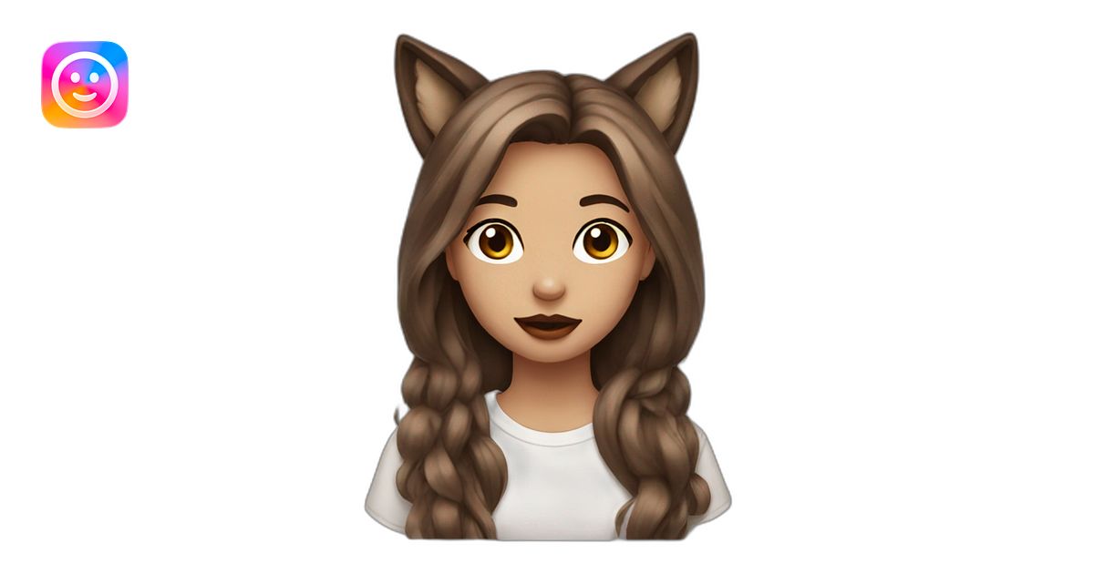 girl brown long hair lipstick wolf ears emoji | AI Emoji Generator