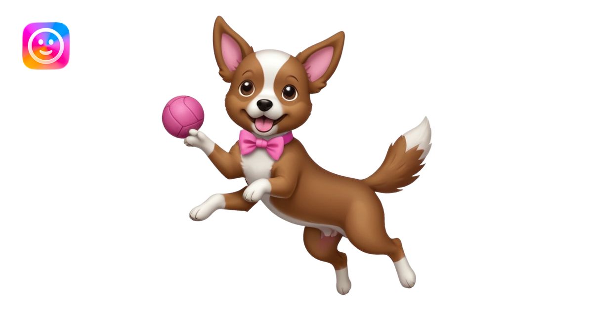 girly dog with a pink bow jumping in the air to catch a ball emoji | AI ...