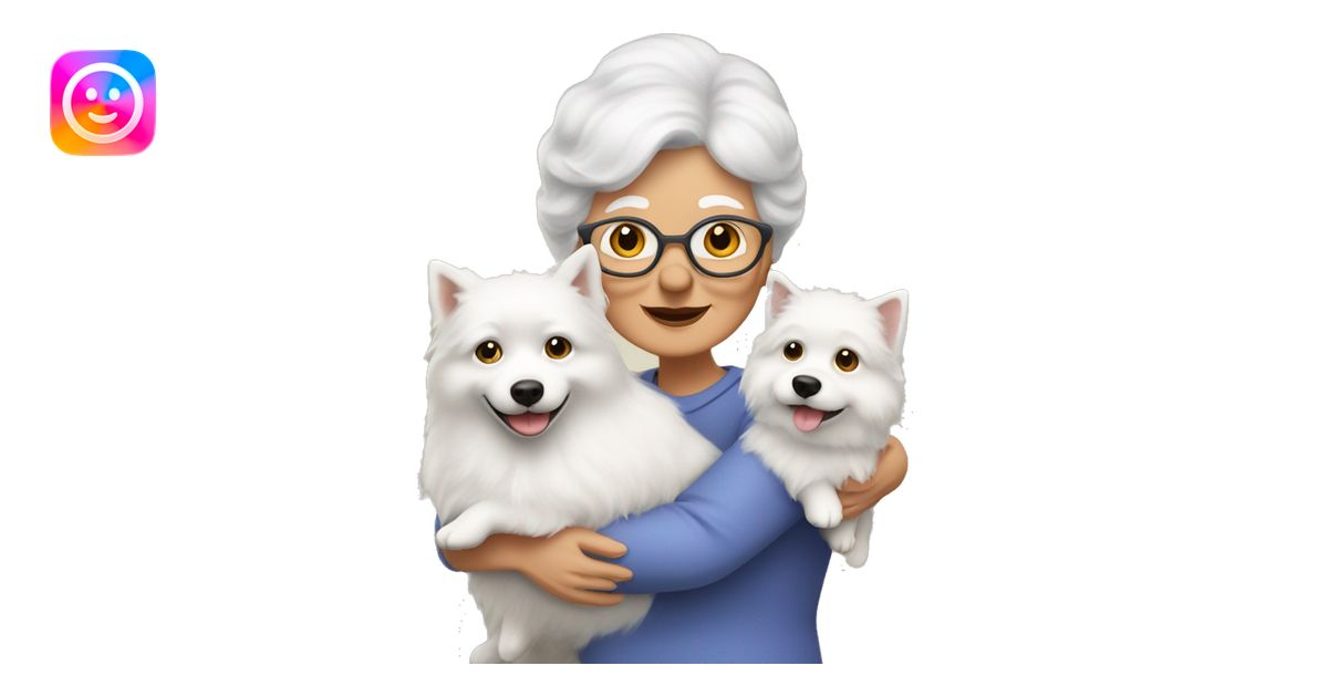 grandma with dark blonde hair hugs a white spitz dog. the grandma hair ...