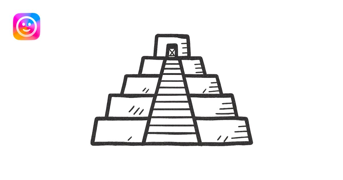 ziggurat, ancient Mesopotamian stepped pyramid, hand-drawn black ...