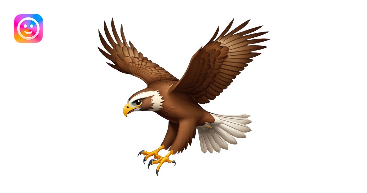 An emoji of a majestic hawk in mid-flight, with its wings spread wide ...