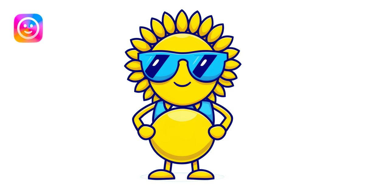 bright pastel yellow sunflower with large sunglasses, grinning proudly ...
