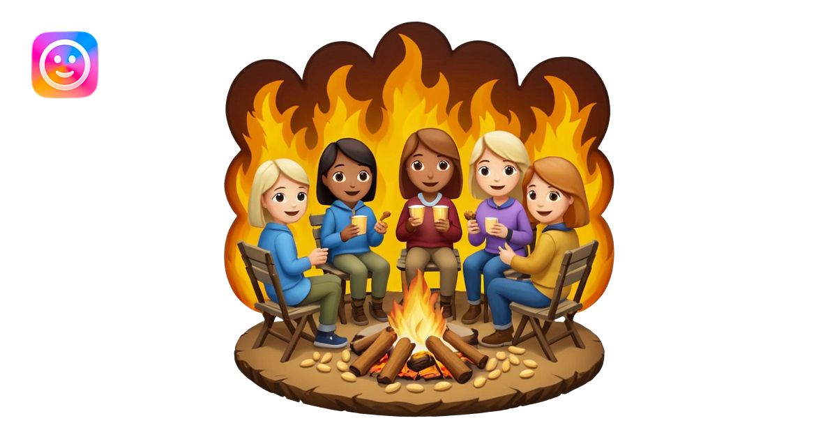 Born fire and people sitting beside born fire on chairs eating peanuts ...