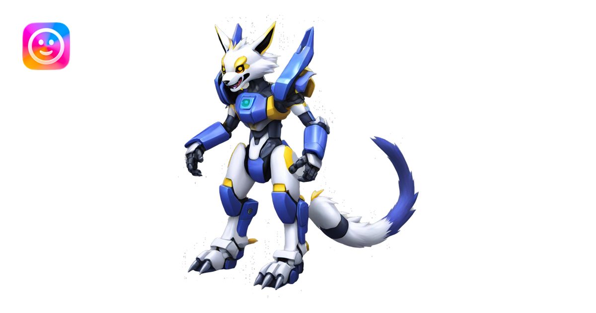 WereGarurumon-Renamon-Medabot-Mecha full body emoji | AI Emoji Generator