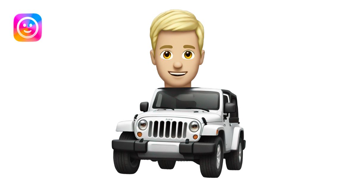 Guy with blonde hair with jeep wrangler white emoji | AI Emoji Generator