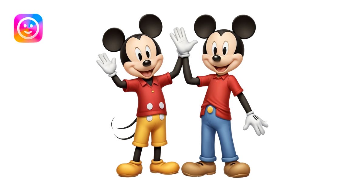 Goofy and Mickey Mouse giving each other a high five, joyful ...