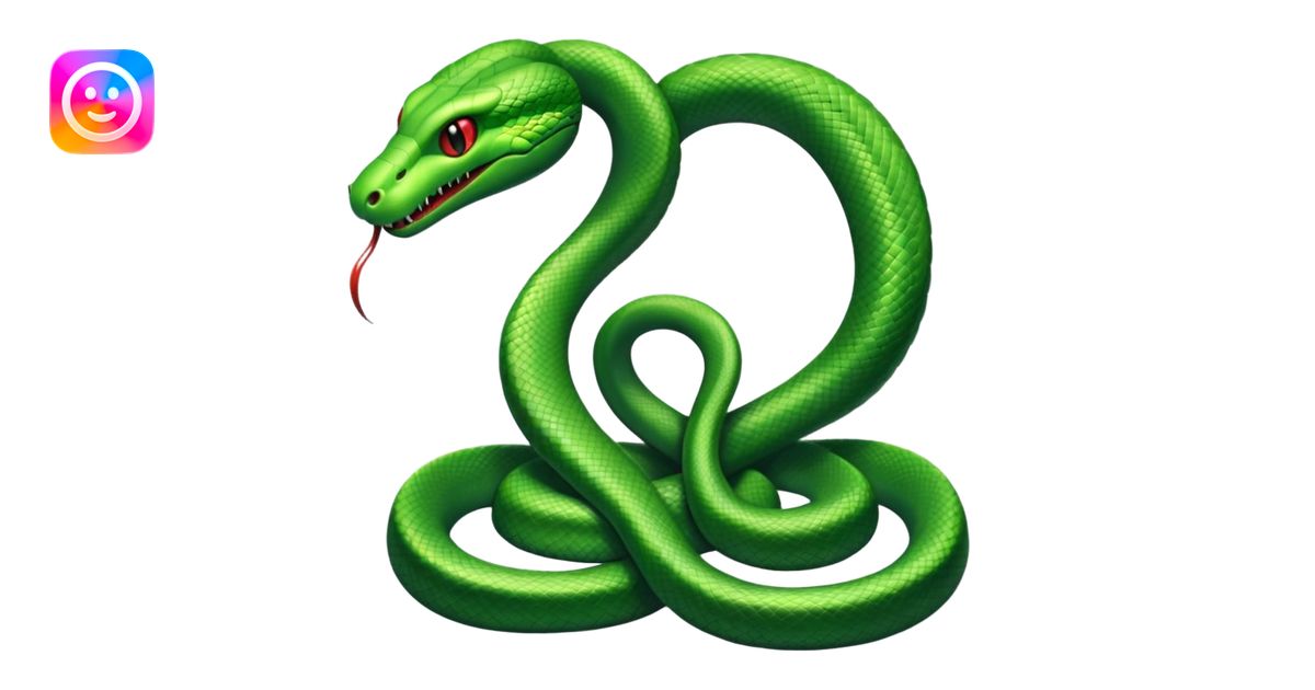 Two green snakes tangled at their tails, facing each other, hissing ...