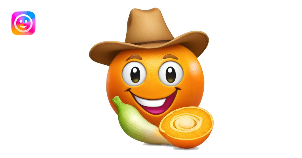 smiling orange onion wearing a cowboy hat emoji | AI Emoji Generator