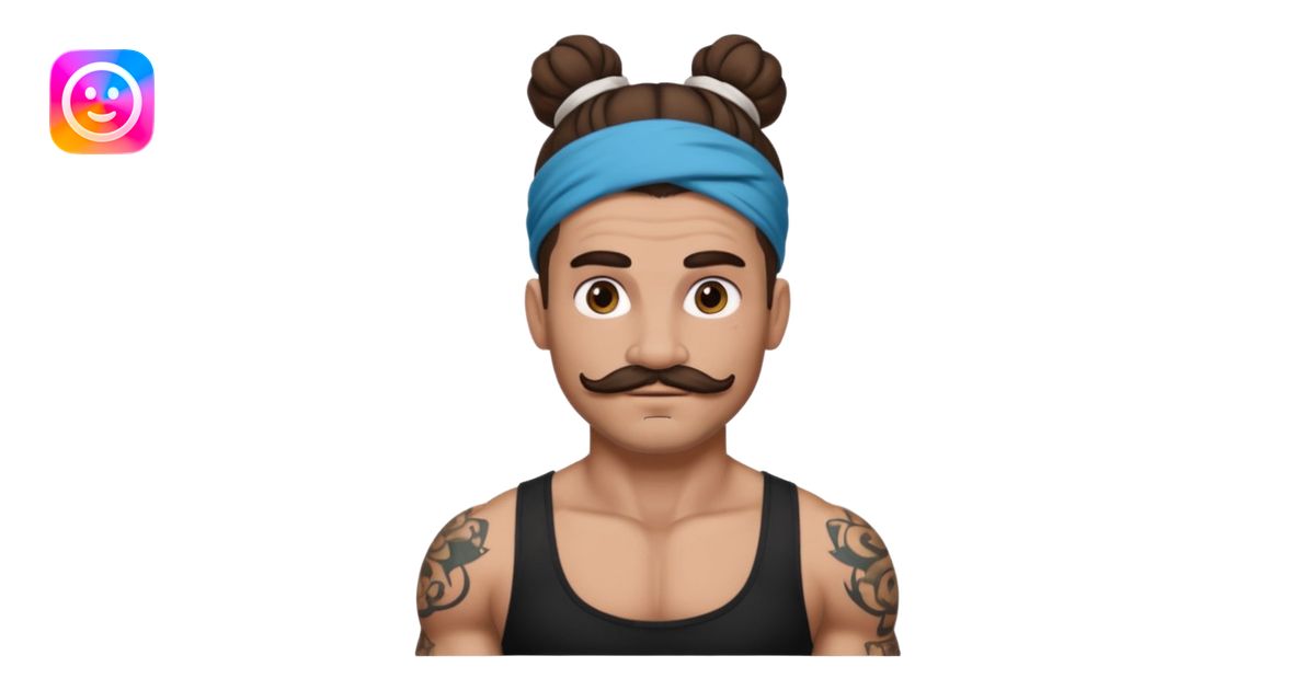 single big bun brunette hair man and mustache and face tattoos very ...