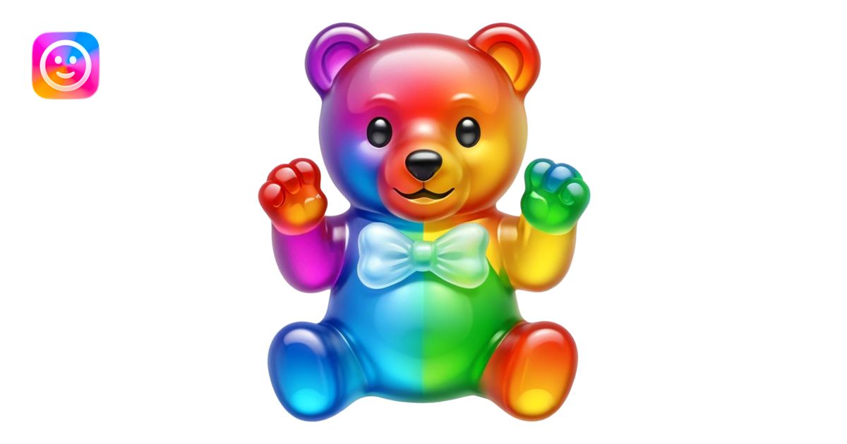 Rainbow Gummybear holding a discord symbol emoji | AI Emoji Generator
