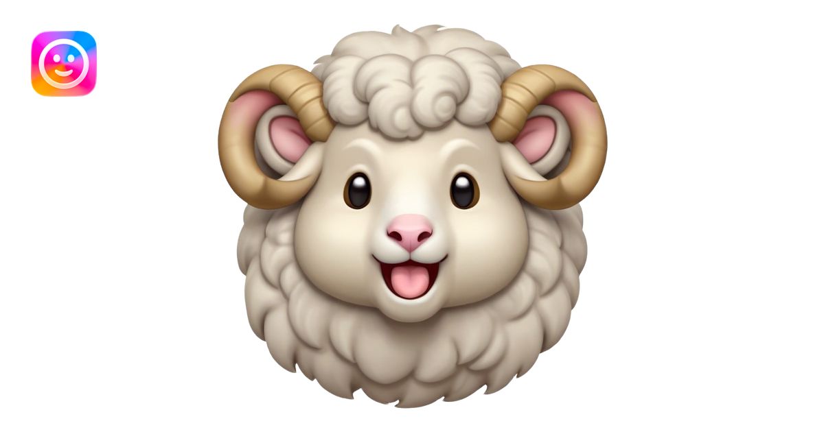 Cinematic Cute Yawning Ram Portrait Emoji, Head tilted slightly with a ...