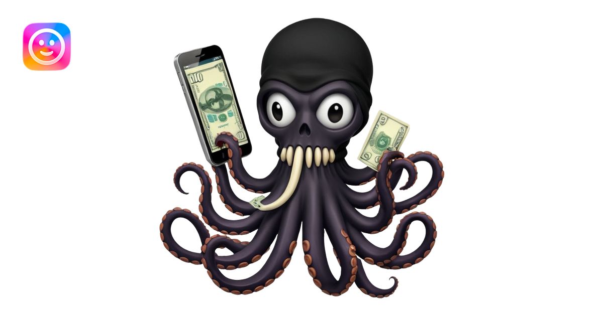 satanic octopus skeleton with scary evil eyes, wearing a black ...