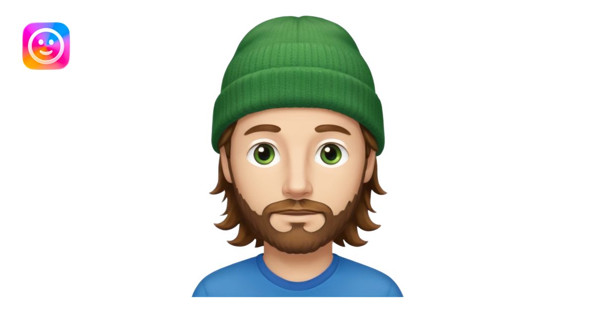 white man aged 40 Blue eyes, mid length brown wavy hair Green beanie ...