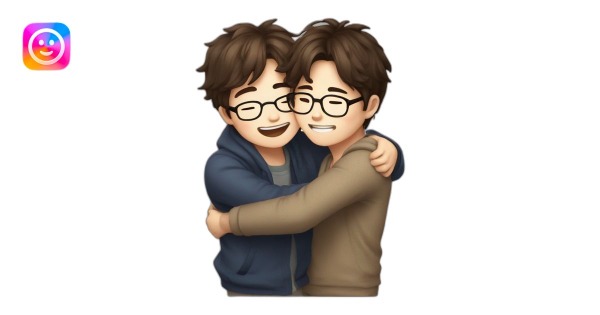 Hug between a korean boy and a messy brown hair with glasses emoji | AI ...