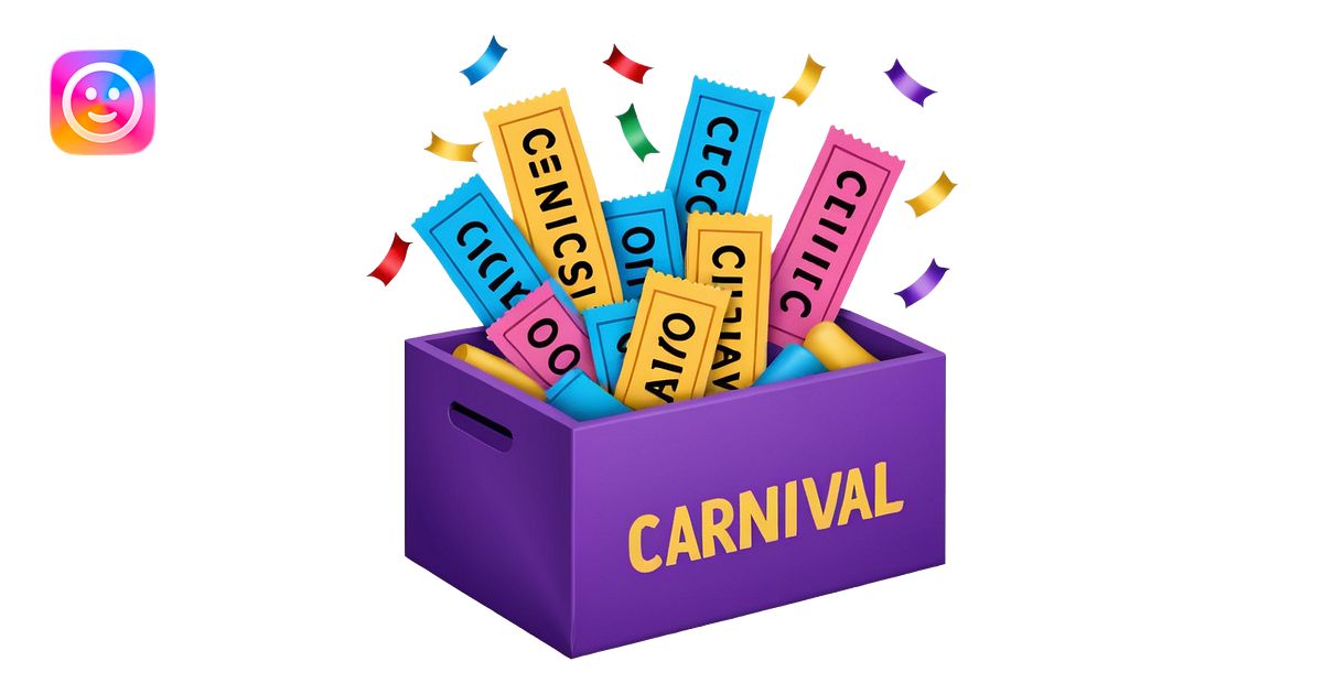 a box with the words "carnival pack" with tickets as a bundle, confetti ...