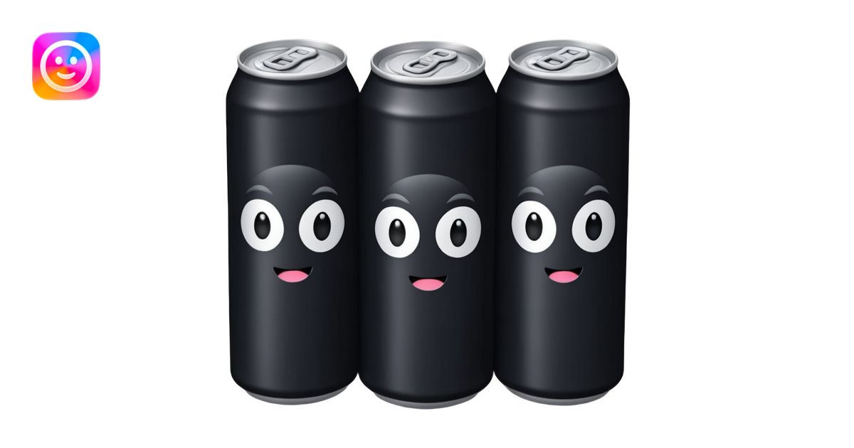 5 cans of gothic soda placed in line emoji | AI Emoji Generator