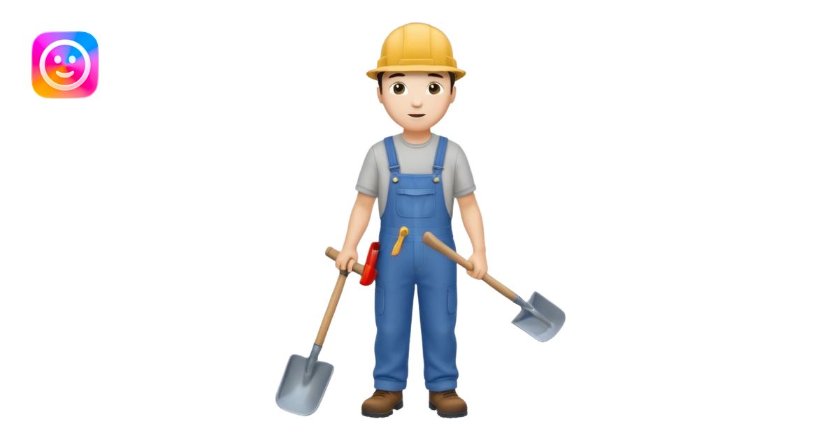male worker 1950 flat hat and overalls and shovel standing emoji | AI ...