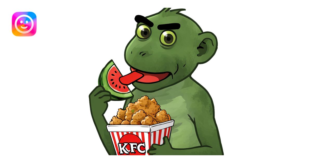 A monkey eating some KFC chicken with watermelon in the other hand meme ...