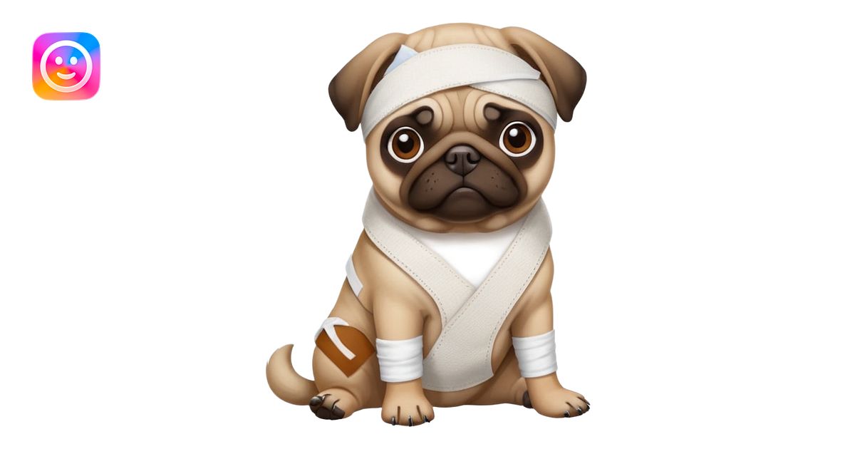 Pug with a broken left leg in bandage emoji | AI Emoji Generator