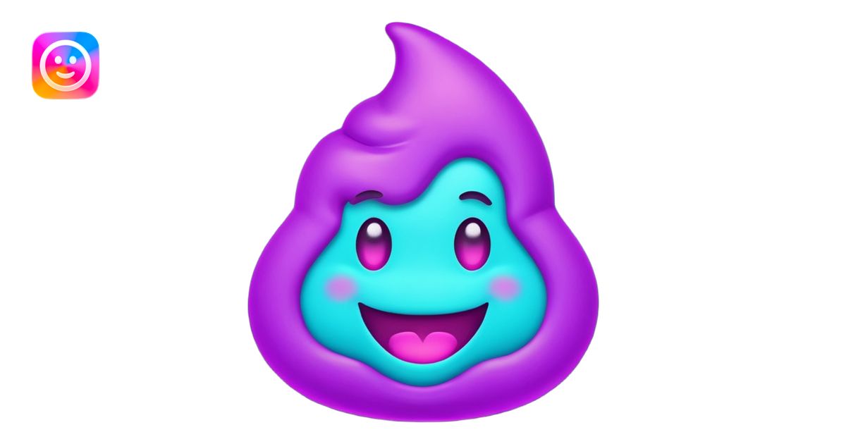 futuristic glowing poop emoji with funny smiling face, purple and cyan ...
