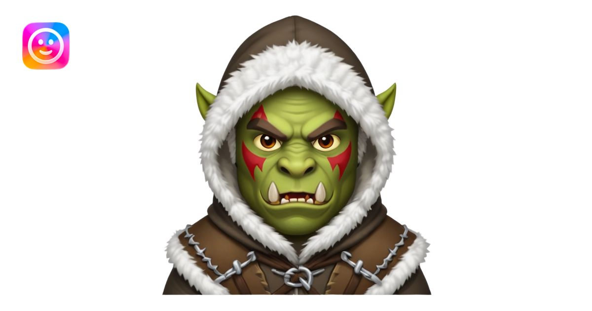 Fantasy Christmas orc raider icon, winter bandit style, fur hood ...