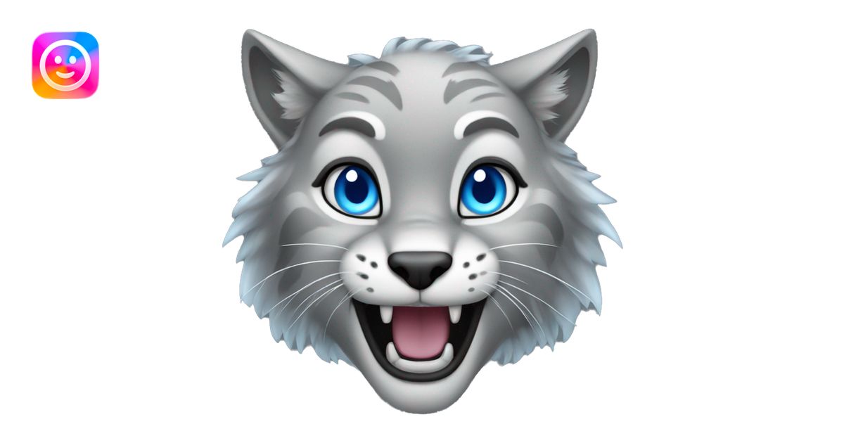 Grey lynx with blue eyes roars emoji | AI Emoji Generator
