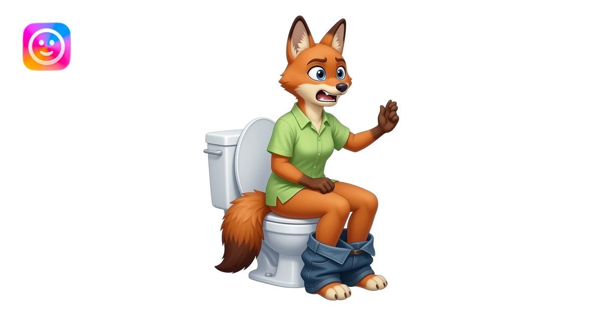 Female jackel furry person woman pants down shirt on,sit on toilet ...