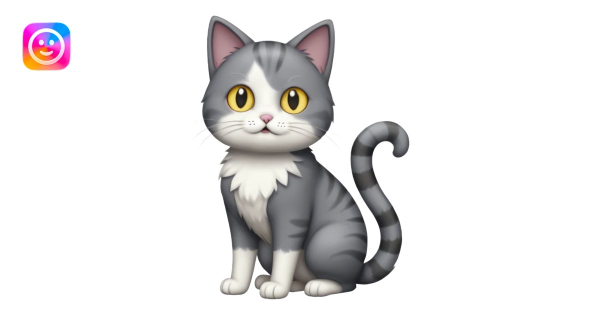 full body derpy looking large short hair dark grey and white cat emoji ...