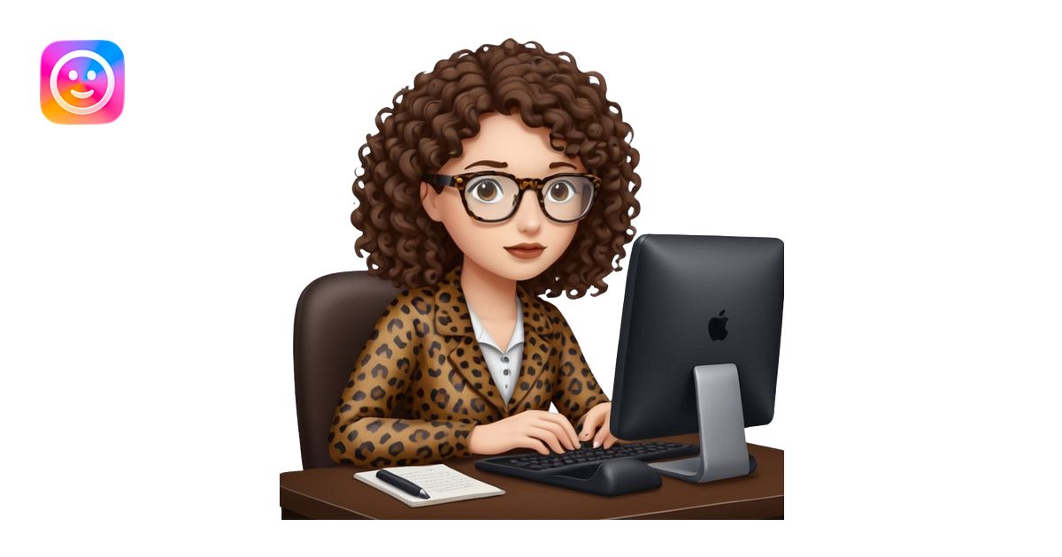 a white young woman with curly brown hair typing in a computer, she's ...