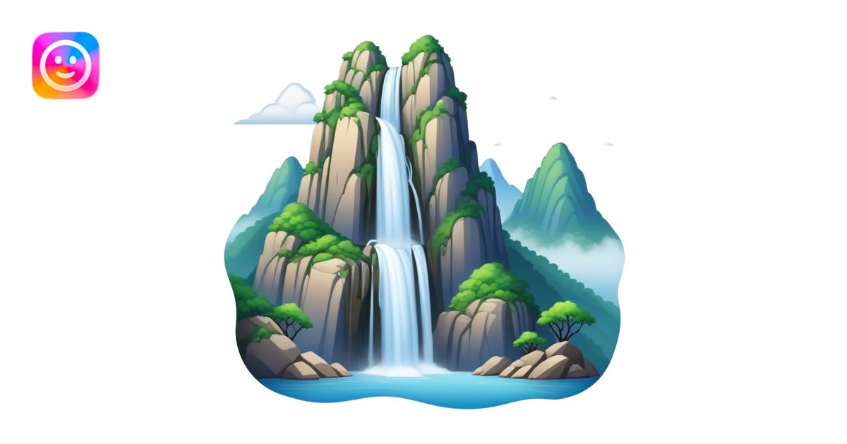 Mount Lu waterfalls and mist Jiangxi, simplified emoji style with bold ...