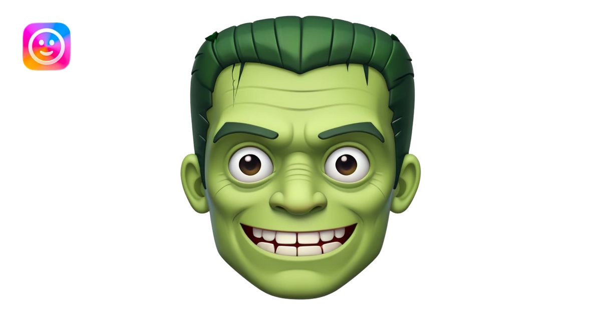 Frankenstein's Monster smiling, cartoonish emoji | AI Emoji Generator