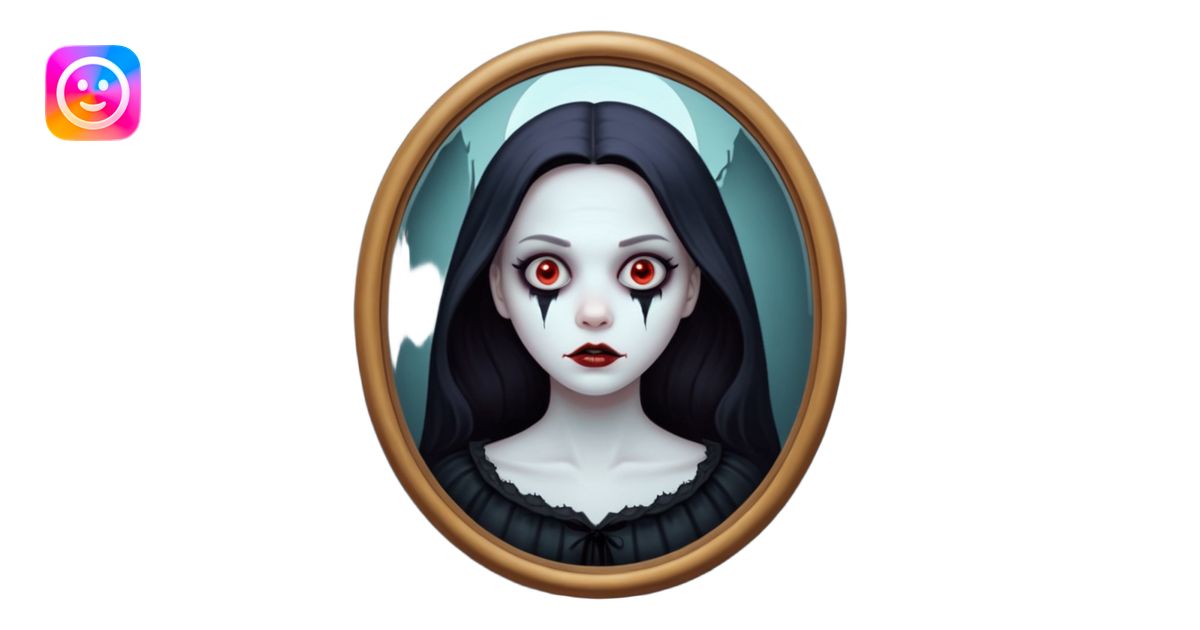 Spooky killer on mirror behind woman emoji | AI Emoji Generator