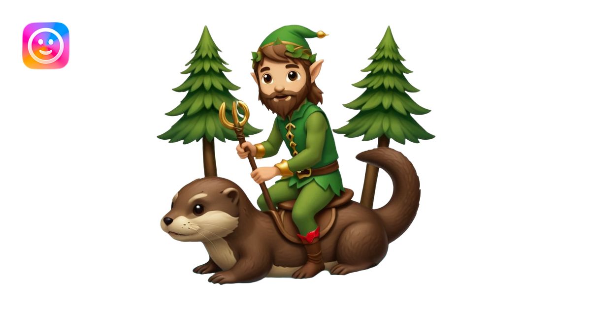 tiny forest elf man long brown hair beard riding an otter emoji | AI ...