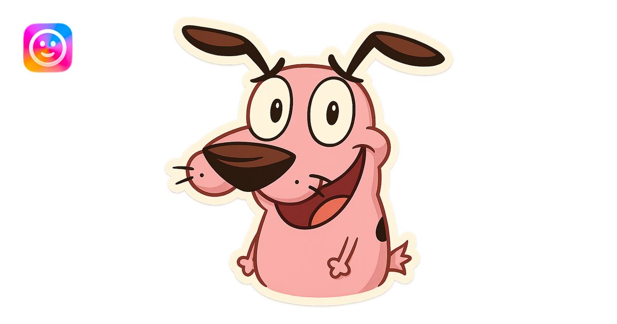 Courage the Cowardly Dog emoji, smiling, pink dog, big nose, cartoon ...
