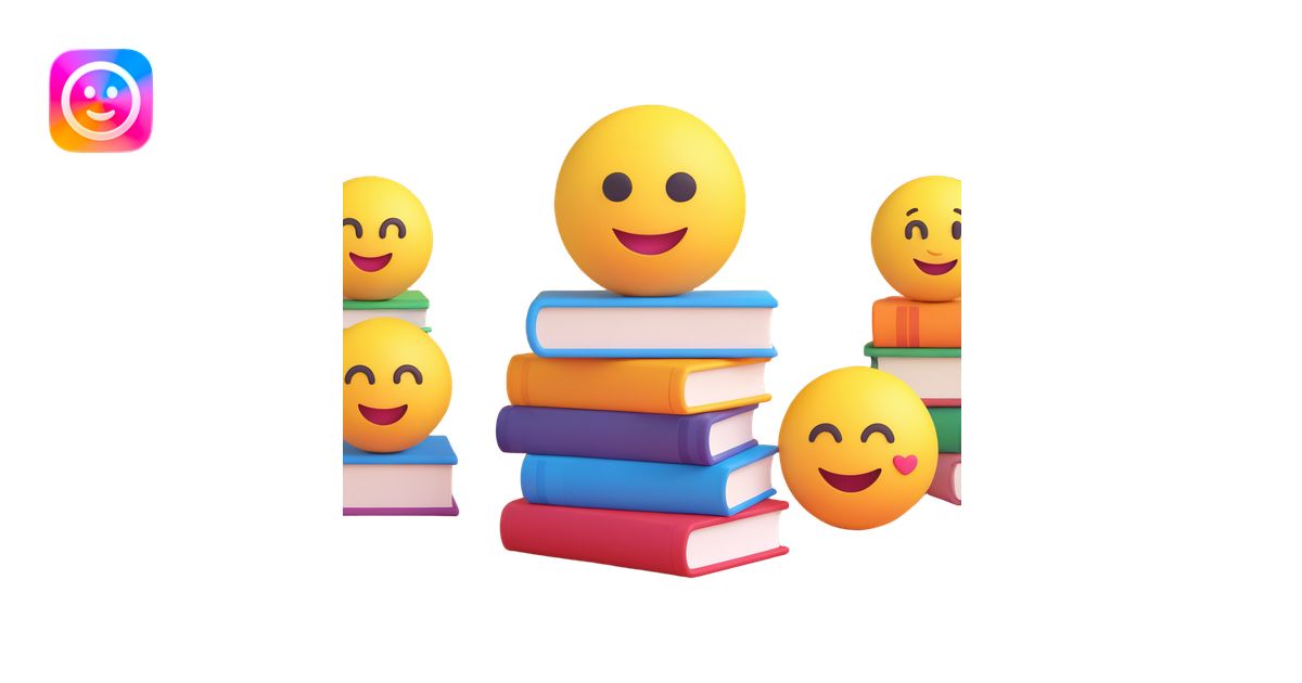 a pile of colorful books, 3D emoji style emoji | AI Emoji Generator