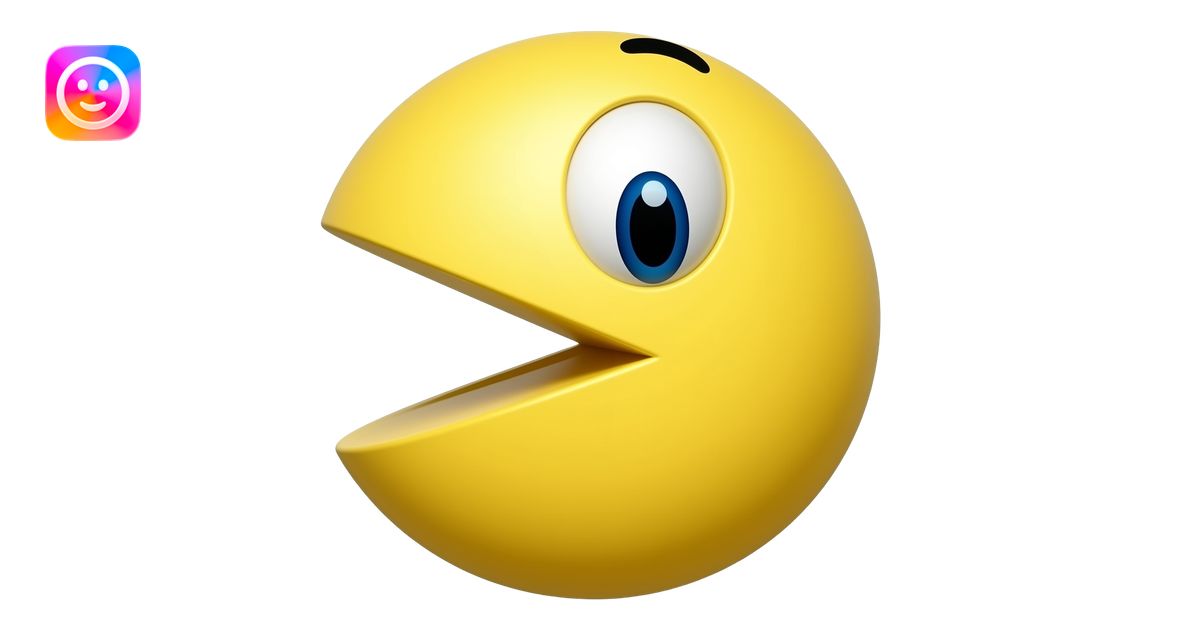 Pac man character saying "pac! Feed me" emoji | AI Emoji Generator