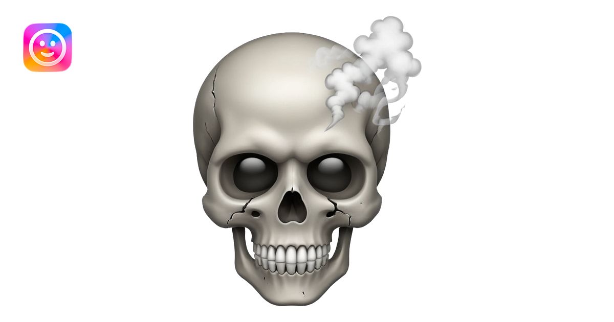 Make a skull emoji whose head is blasted off and smoke is coming from ...