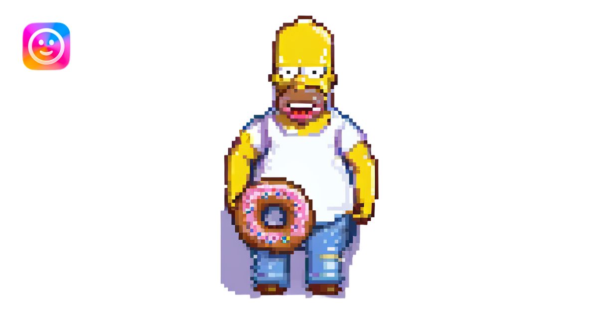 Homer Simpson pixel art style, simplified features, holding a donut ...