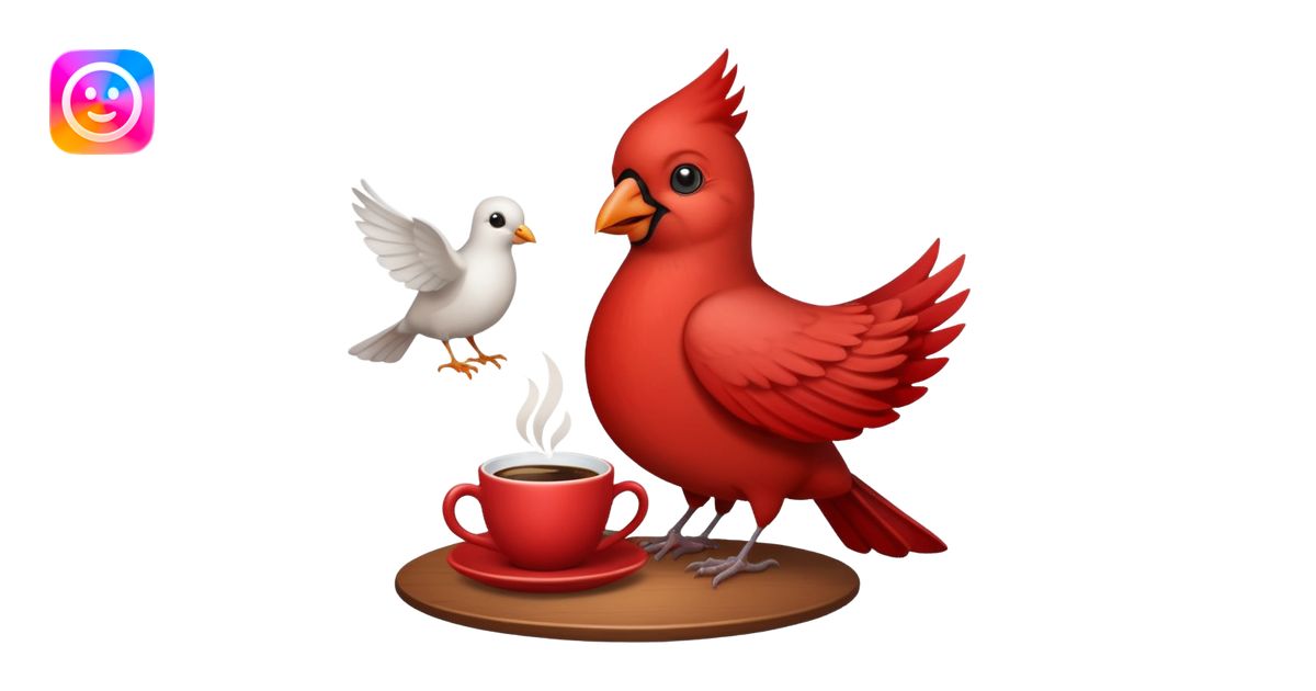 Happy cardinal bird with a dove and a cup of coffee emoji | AI Emoji ...
