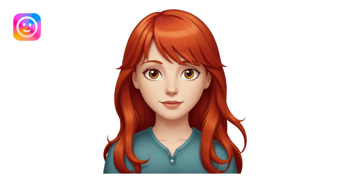 Long red hair white girl with bangs, hazel eyes, dimples emoji | AI ...