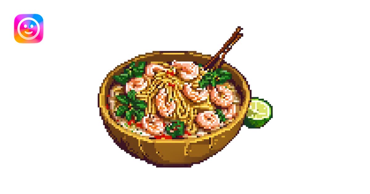 pixel art style pad thai, noodles with shrimp and lime, vibrant and ...