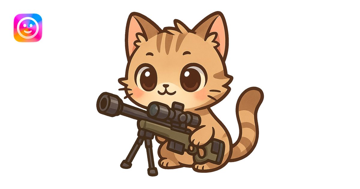 a chibi cat with a large sniper rifle, cute and exaggerated emoji | AI ...